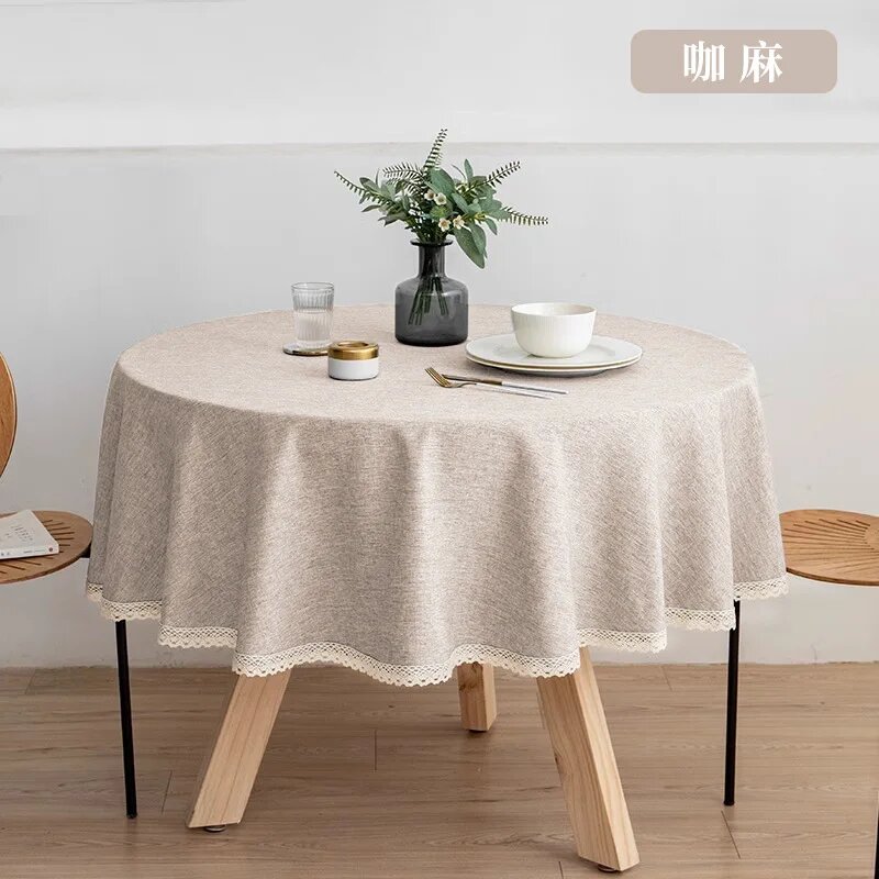 Лен круглая скатерть бордовая водонепроницаемая round 200cm, beige