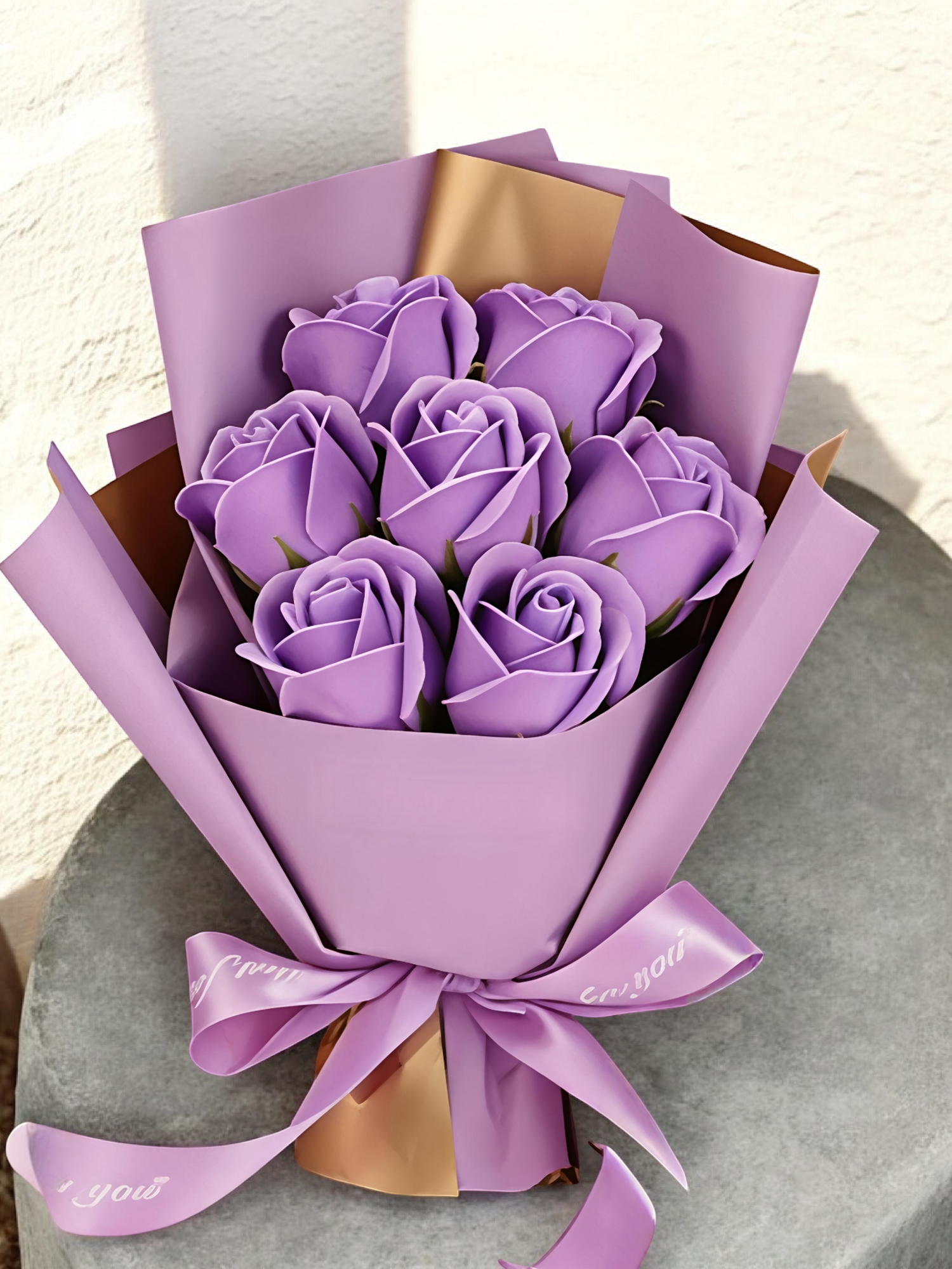 Букет из мыльных роз, 7 стеблей, цвет сиреневый, высота 20см