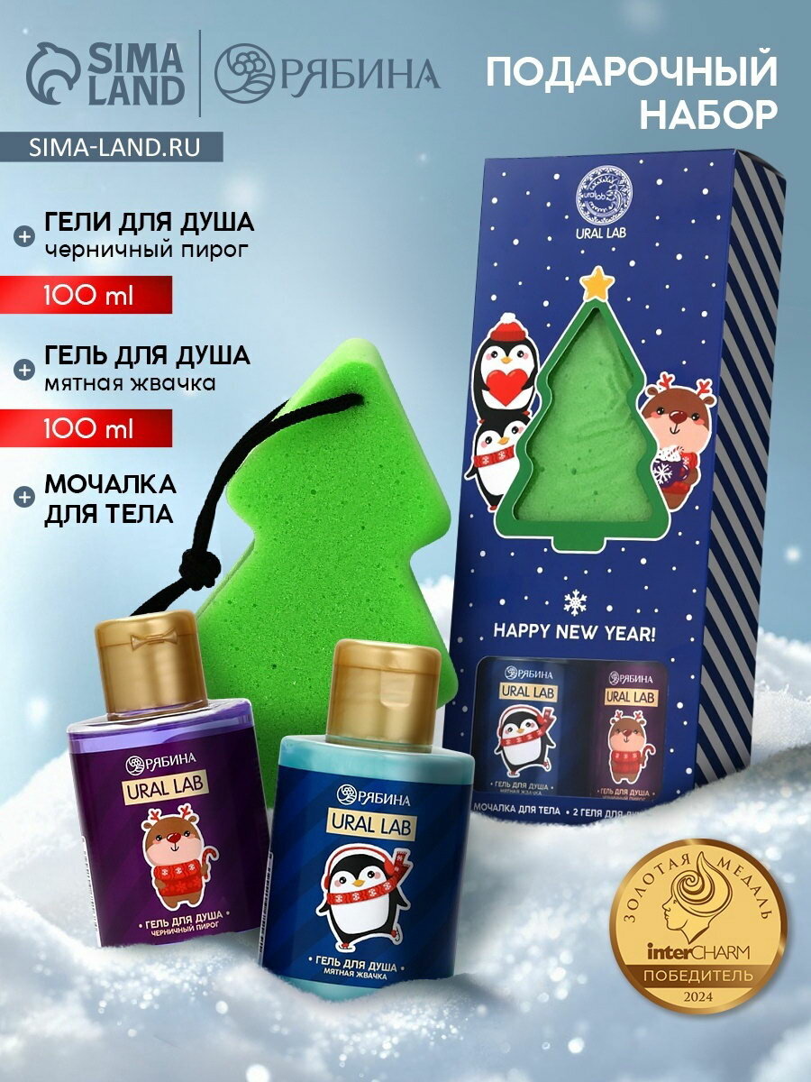 Новогодний подарочный набор косметики Gift for you: гель для душа 2 шт. x 100 мл, мочалка для тела