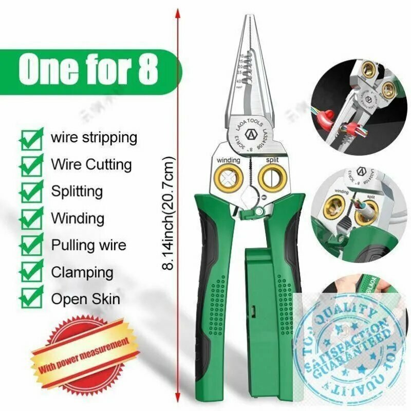 8 в 1 Многофункциональные комбинированные плоскогубцы пассатижи LAOA, c функцией измерения мощности , универсальные клещи, для электрика