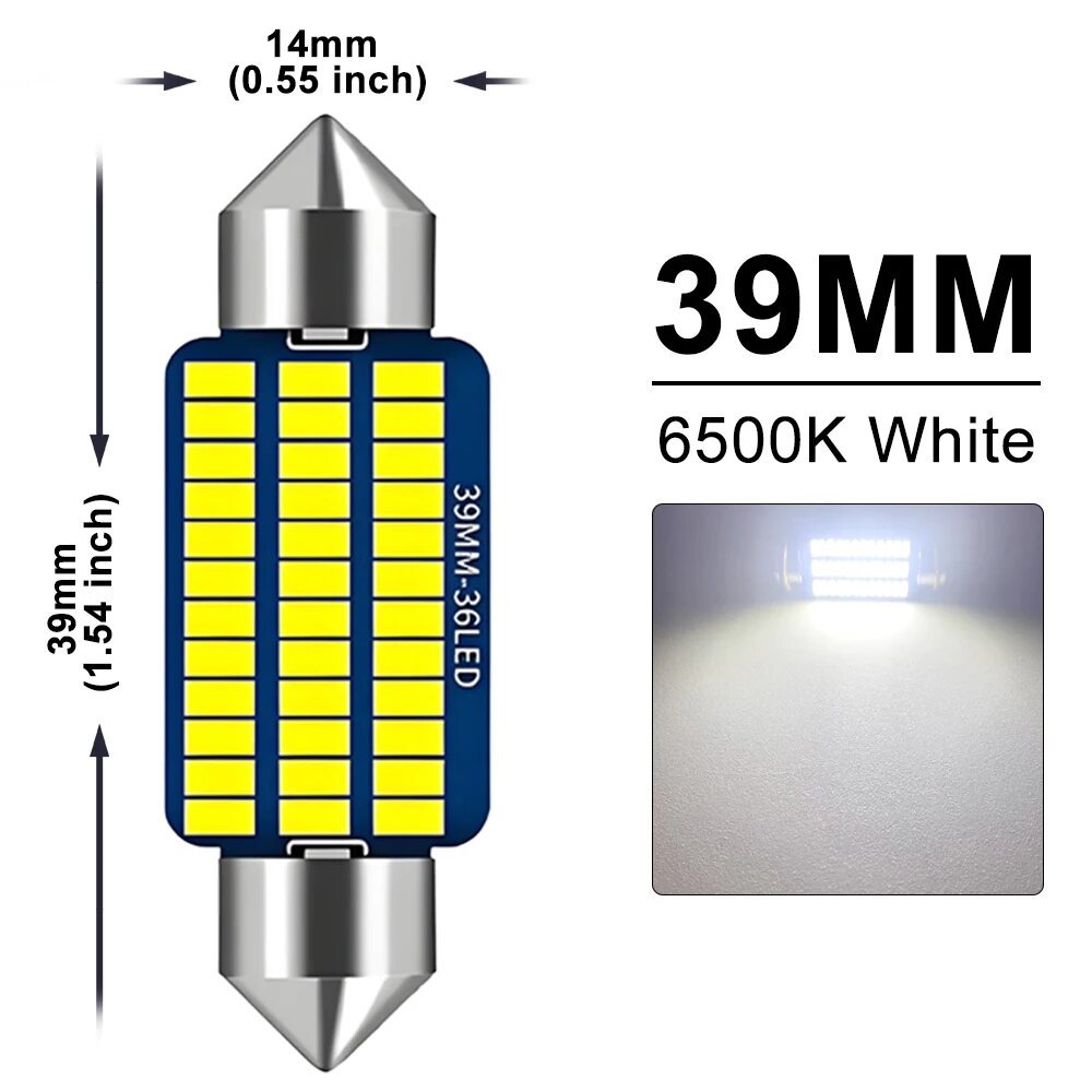 20 шт. C5W 39MM LED лампа для автосалона 6500K