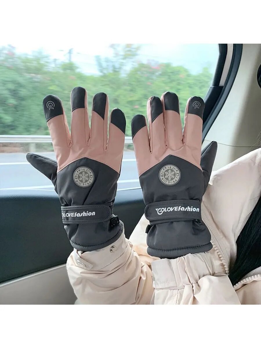 Зимние лыжные перчатки, флис, водонепроницаемые, темно-серые