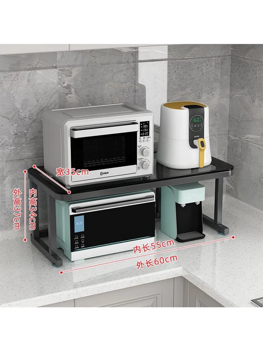 Стеллаж для кухни (черная рама, серое стекло — 35x37x60 см)