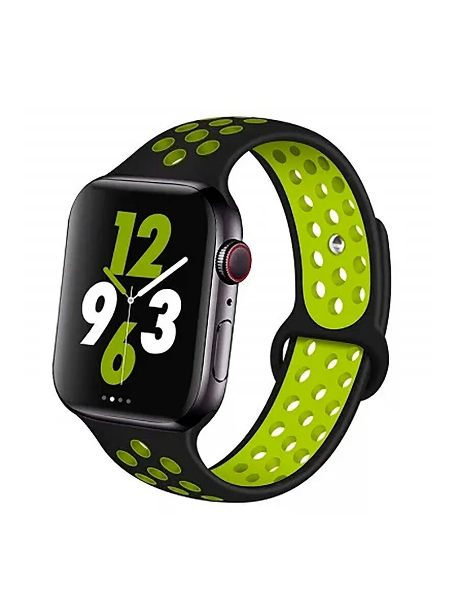 Ремешок для Apple Watch Series 38/40мм силиконовый (перфорированный) черно-зеленый