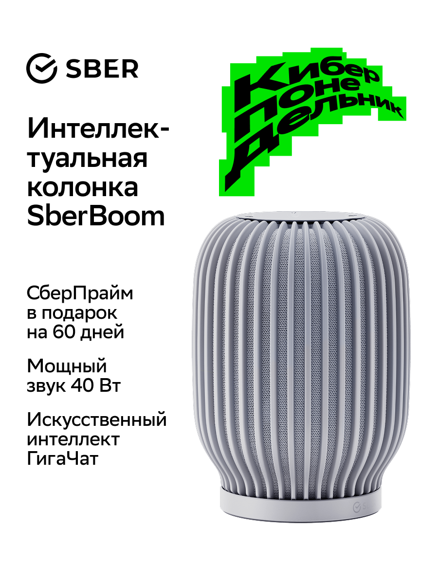 Умная колонка Sber SberBoom 40 Вт с голосовым ассистентом Салют (SBDV-00090s), серый