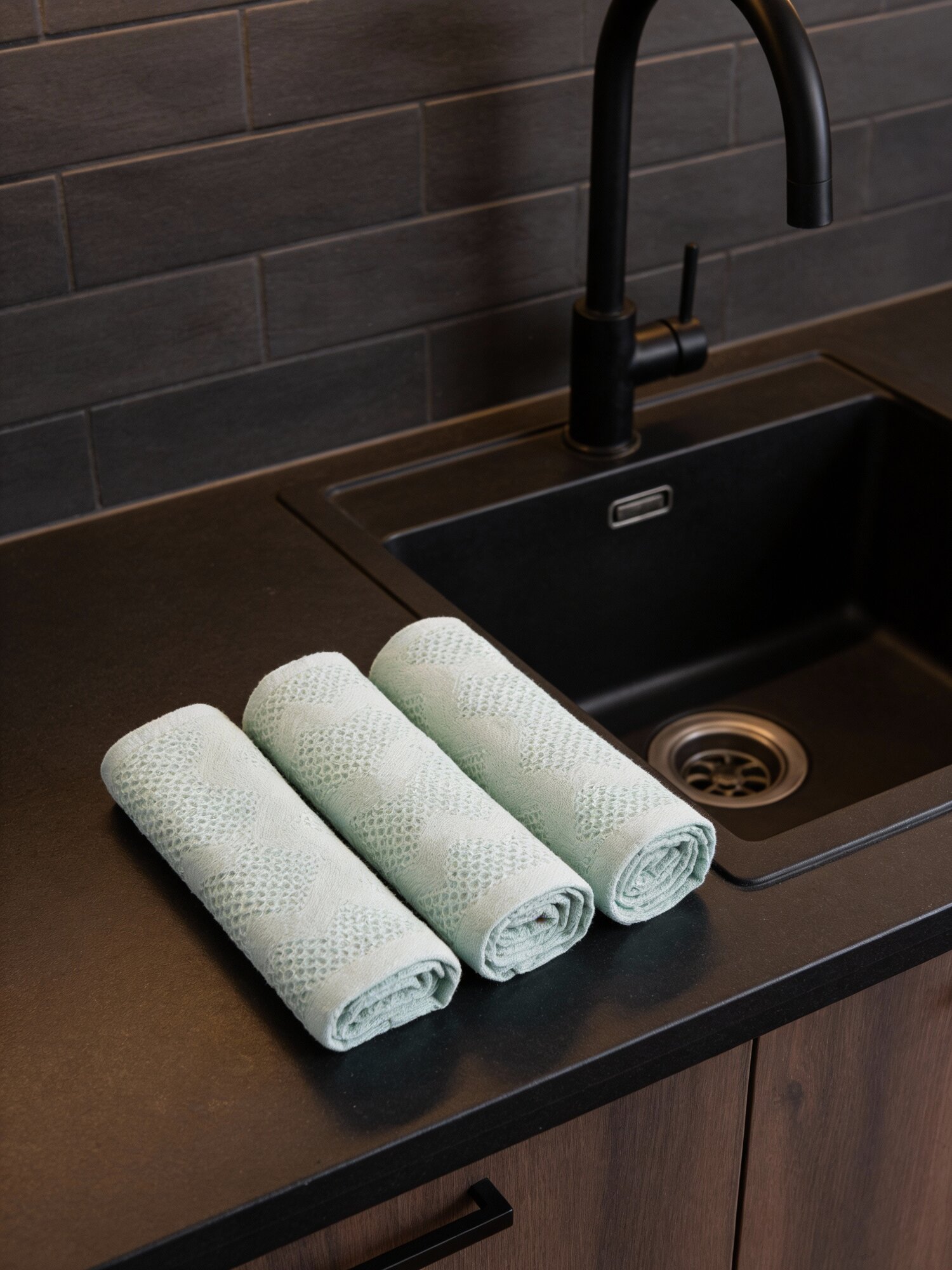 Набор кухонных полотенец 3 шт 30х50 см, хлопковые полотенца для кухни комплект мятный