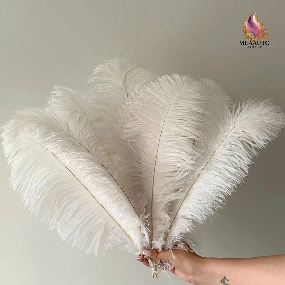 Перья страуса белые натуральные 40-45 см, 5шт