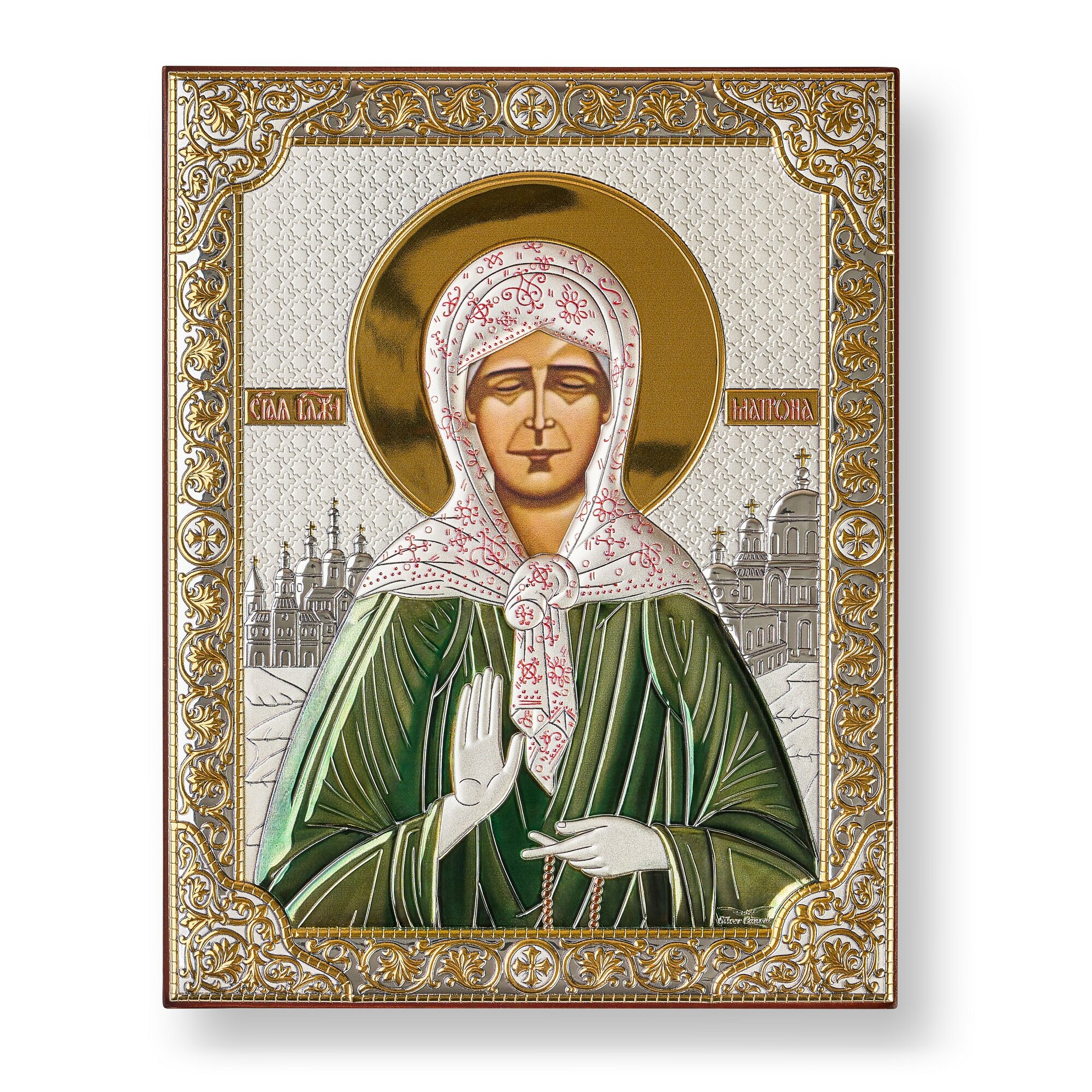 Икона серебряная, греческая Матрона 120х160мм.