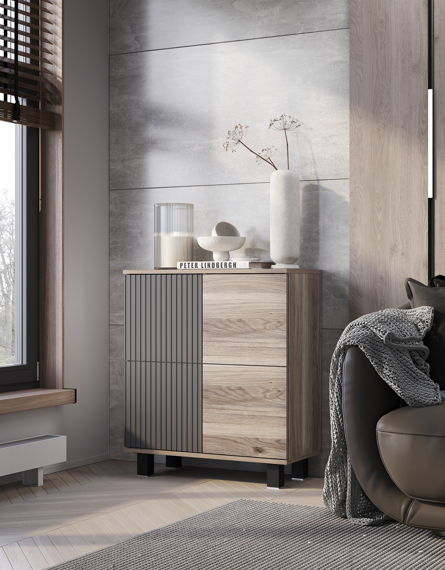 Комод деревянный для вещей и обуви Жаклин узкий в прихожую на ножках