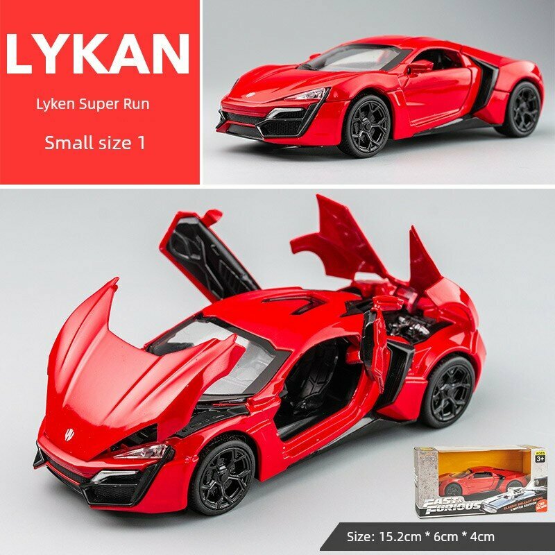 Малый масштабный алюминиевый модельный автомобиль Lykan HyperSport 1:32, красный цвет, коллекционная игрушка для