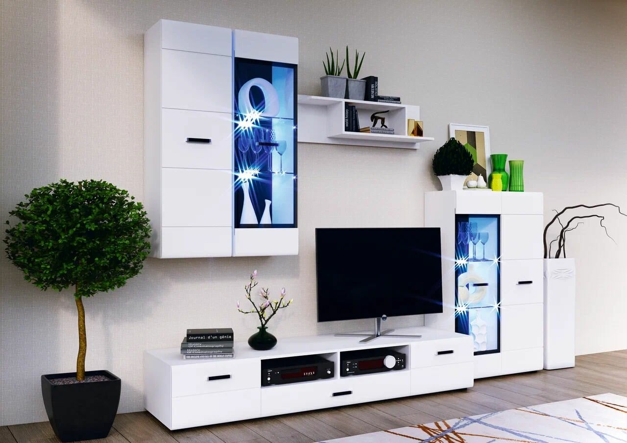 Гостиная Нэнси NEW Вариант №1 Белый глянец, Белый