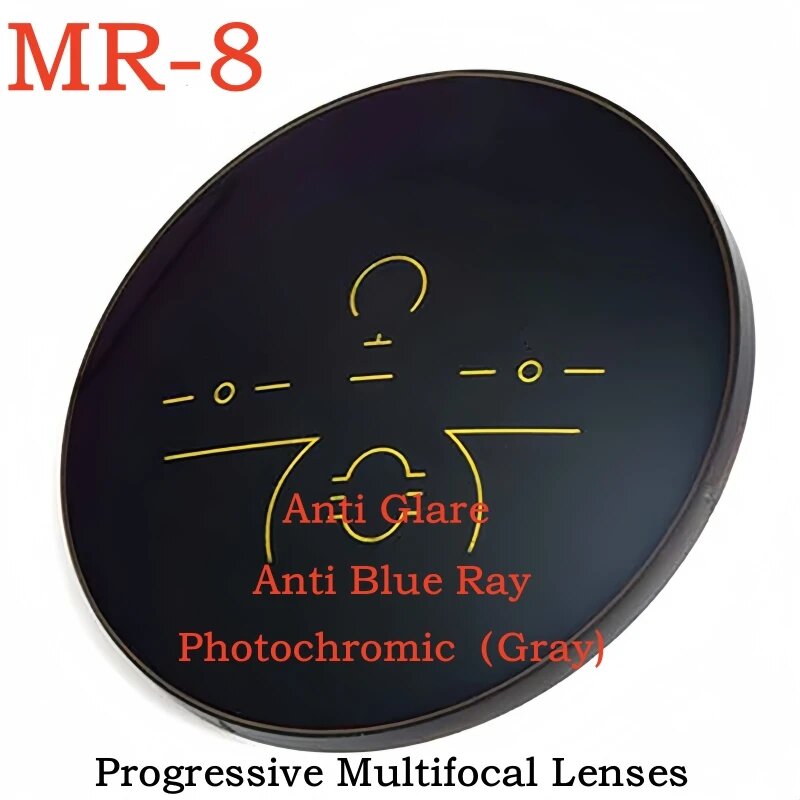 Прогрессивные линзы MR-8, серые, Anti Blue Ray, Anti Glare, 1.61