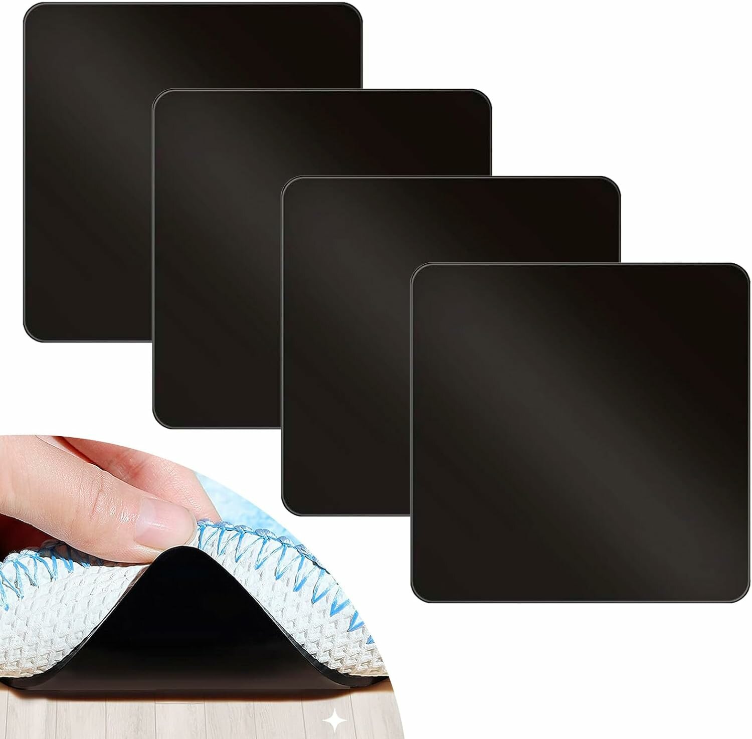 OUZHOU 4 Pcs Rug Gripper, Carpet Grippers, двухсторонние антискользящие и многоразовые захваты ковров, моющиеся ковры или наклейки на ковры для всех типов и размеров ковров