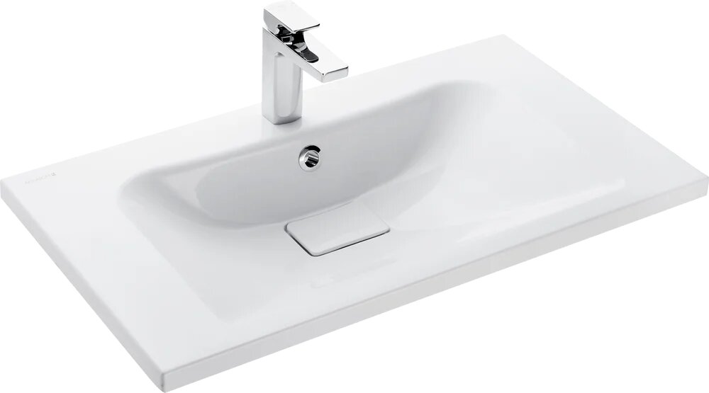 Мебельная раковина AQUATON Брук 80 из искусственного мрамора, раковина для ванной, со сливом-переливом, белая, прямоугольная