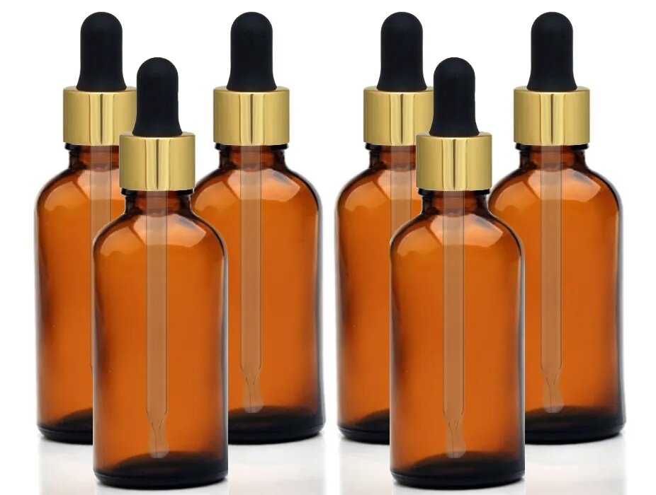 Дорожный флакон/Пустой флакон/Флакон для масла и сыворотки /Флакон косметический с пипеткой 50 мл, 6 шт коричневый голд