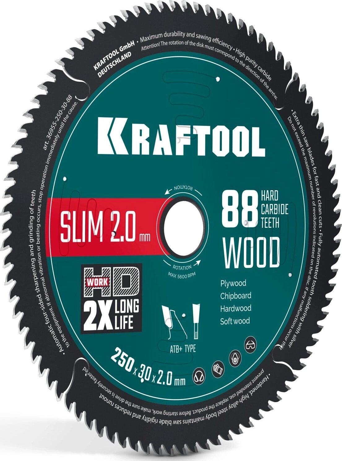 Диск пильный по дереву KRAFTOOL Slim wood cut 250 х 30 x 2.0 мм, 88Т