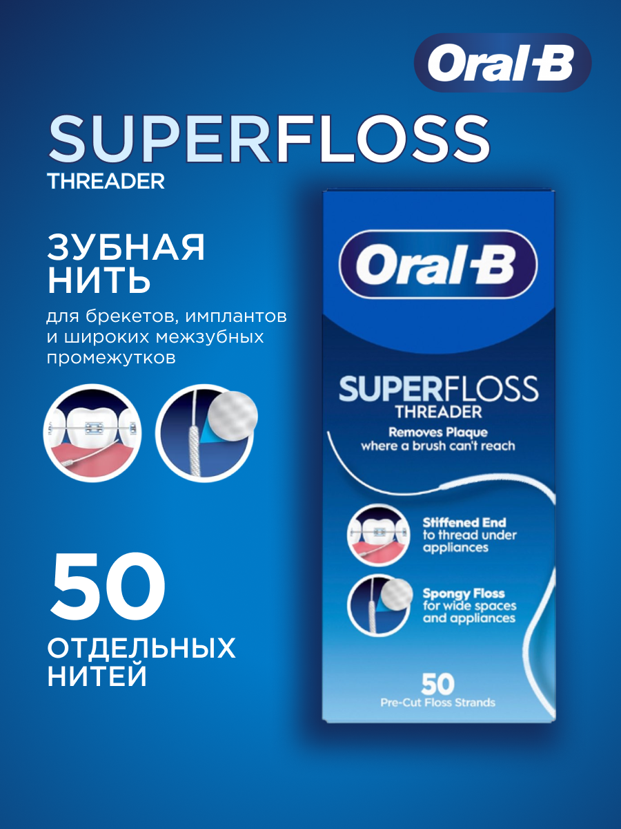 Зубная нить Oral-B Super Floss Threader, 50 шт по 60 см