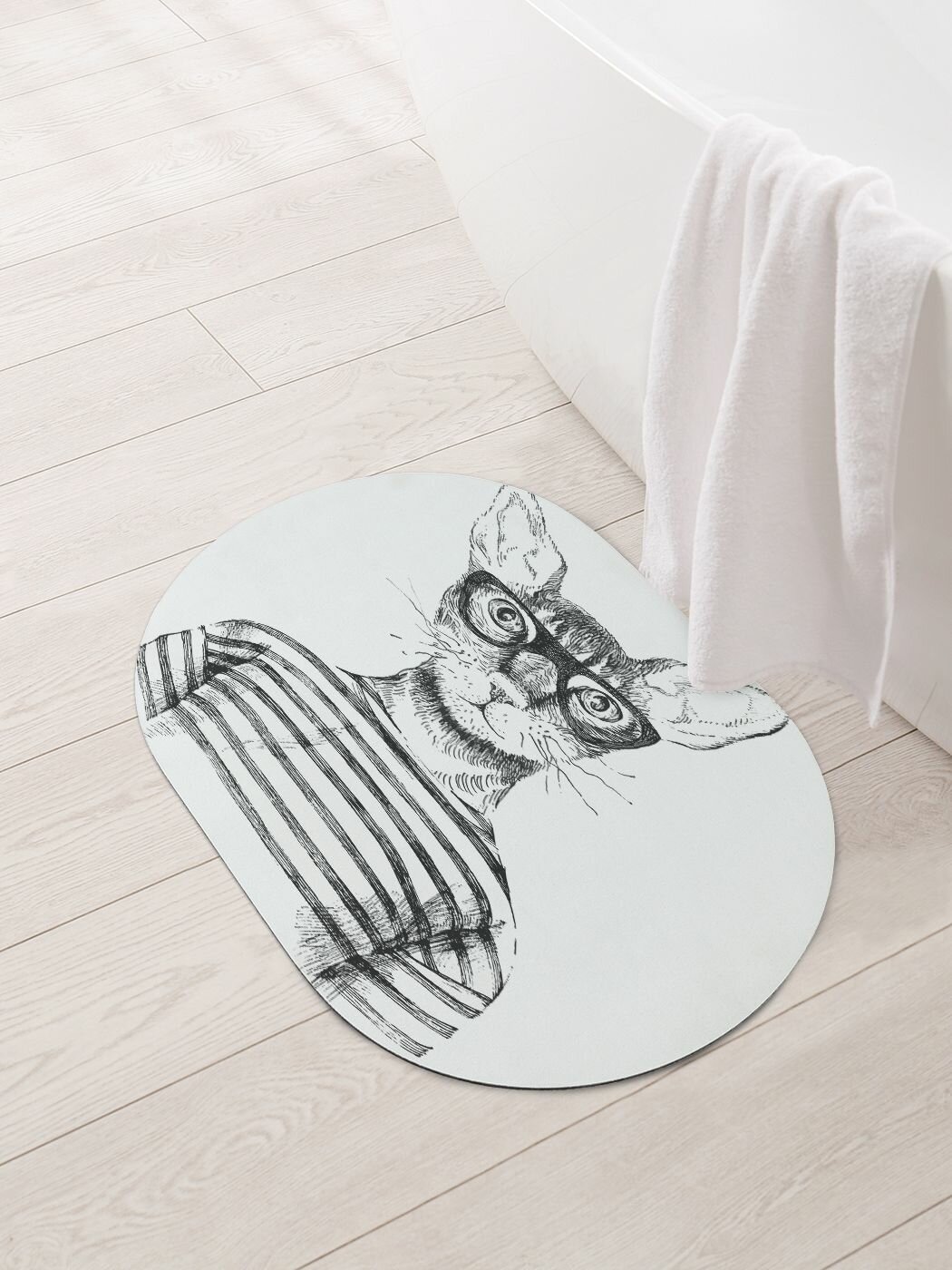Коврик для ванной и туалета овальный противоскользящий JoyArty "Кот интеллектуал" 58x38 см