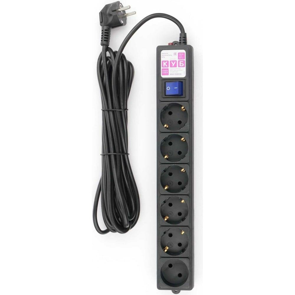 Фильтр-удлинитель Power Cube куб 5,0 м, 6 розеток, черный, 16а/3,5квт, SPG6-B5M