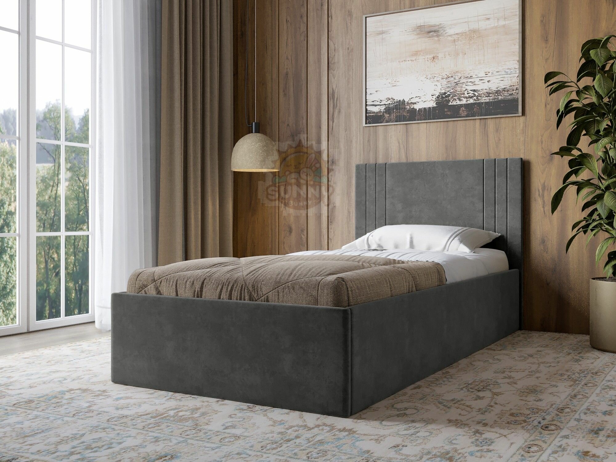 Односпальная кровать Венеция 90х190 см, ортопед осн, ЛДСП (Forest 17 Серый)