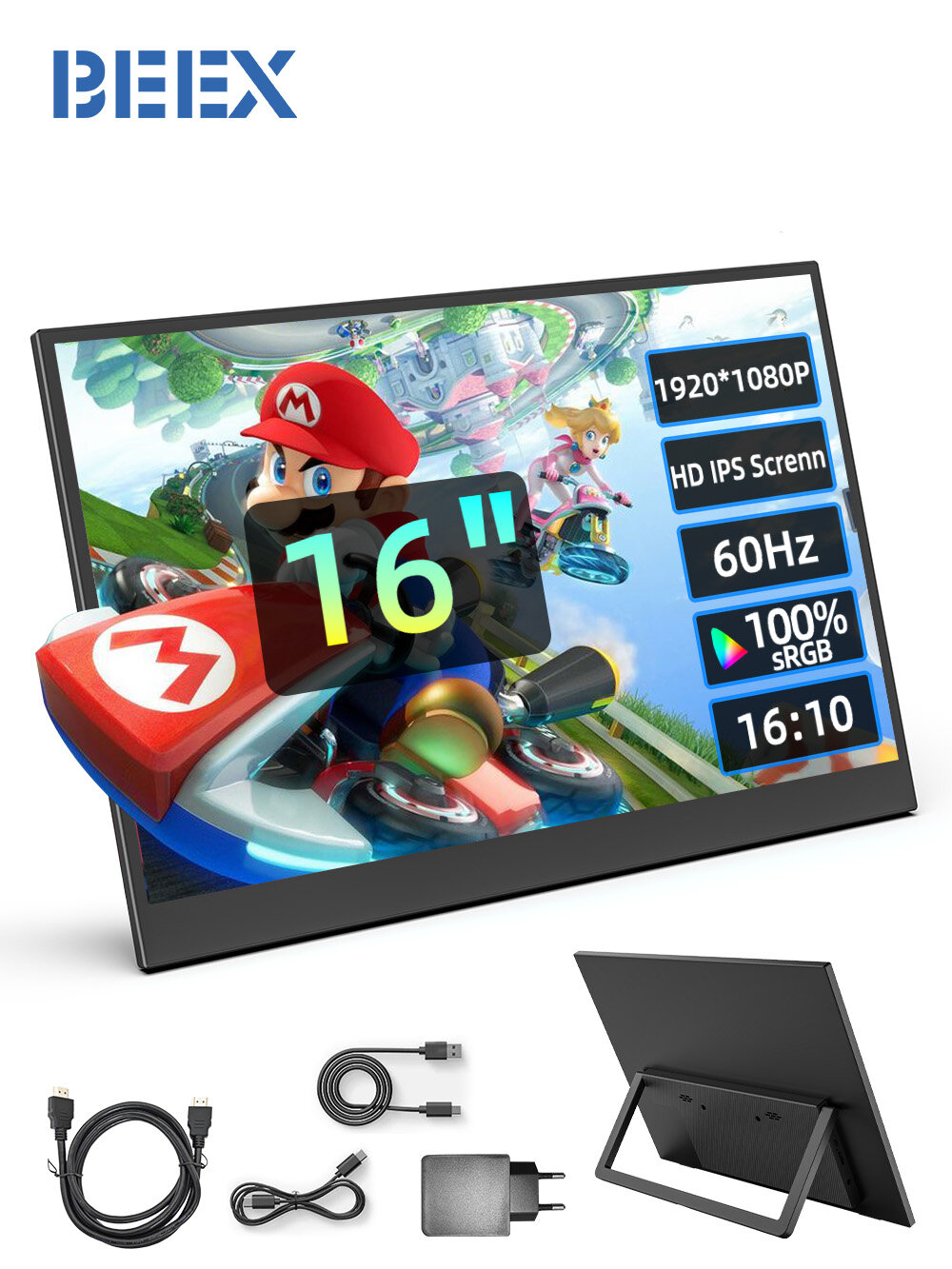 16 дюймовый портативный монитор, 60 герц, 1920*1200P, IPS экран