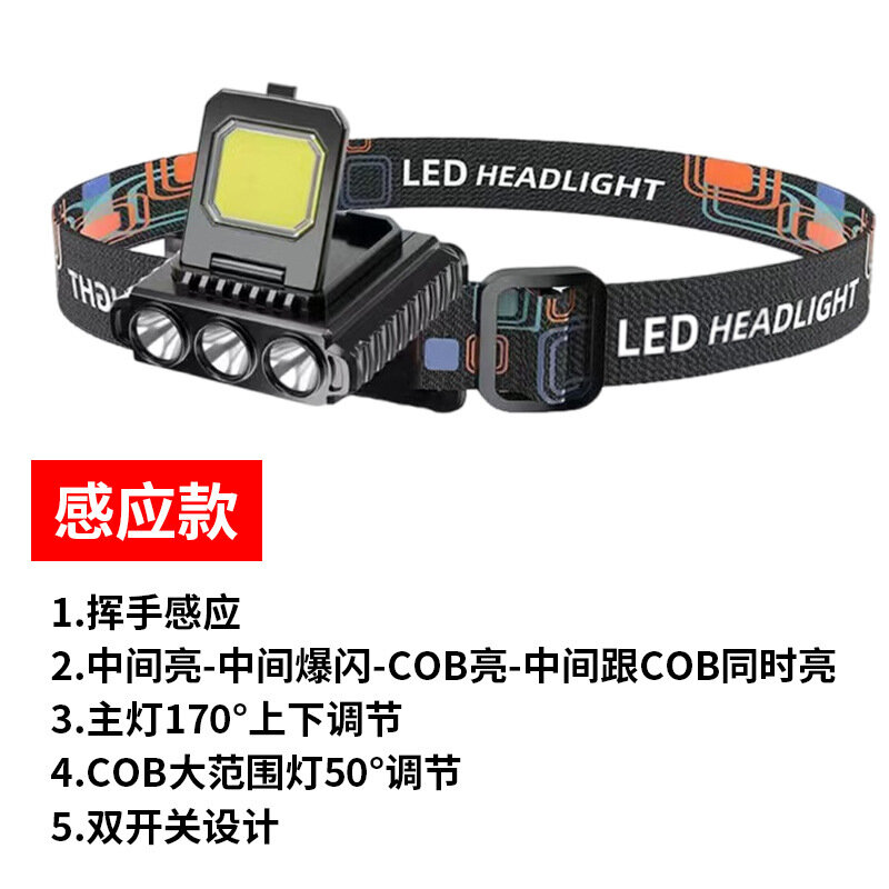 Новая трансграничная сенсорная фара, перезаряжаемый фонарик с сильным светом на голове, уличный фонарь для бега и езды