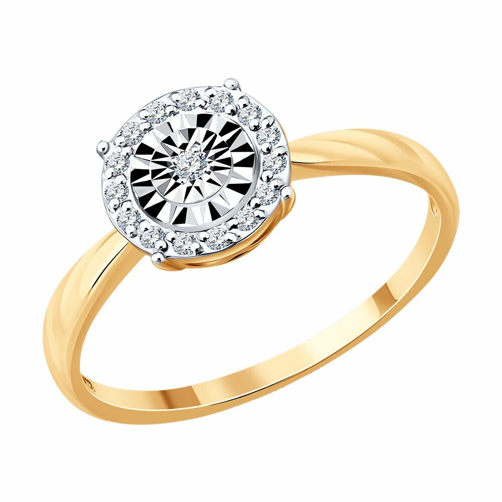 Кольцо, комбинированное золото, 585 проба, бриллиант