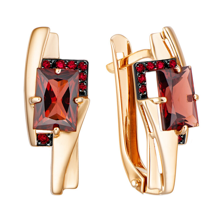 Серьги, золото, 585 проба, гранат, фианит