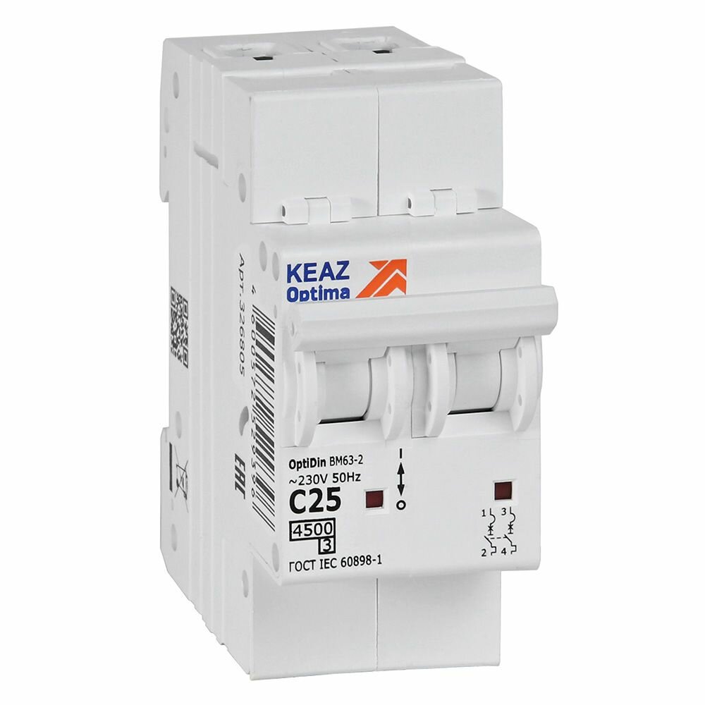 Автоматический выключатель 2Р 25А C 4,5кА ВМ63 КЭАЗ OptiDin