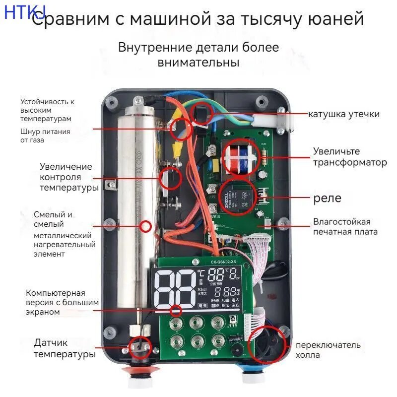 Проточный водонагреватель, Золотой, Электрический, Сенсорное управление, Размер 190*65*280 мм — фото 1