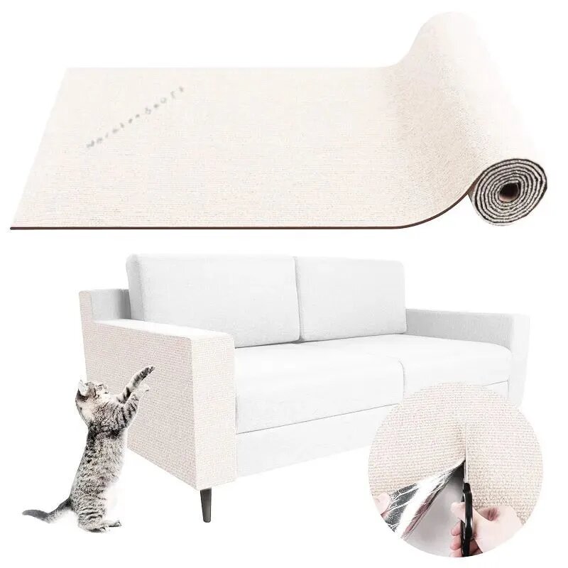 Когтеточка для кошек настенная угловая самоклеящаяся на диван на столбик, бежевый, 100x30 см, 1 шт