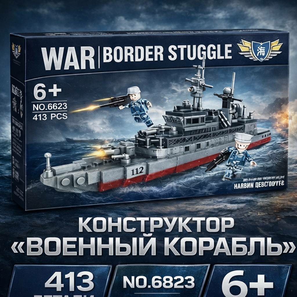 Конструктор Техник "Военный Корабль" 413 детали, для детей и взрослых 6+