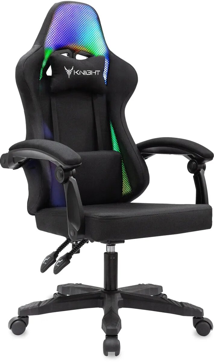 4610093541333 / Кресло игровое KNIGHT Wolf RGB, на колесиках, ткань, черный (knight wolf rgb b)