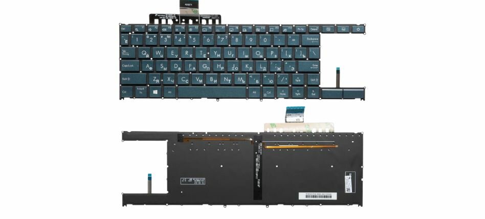 Клавиатура для ноутбука Asus ZenBook Duo UX481FA , UX481FL, синяя, без рамки, с подсветкой