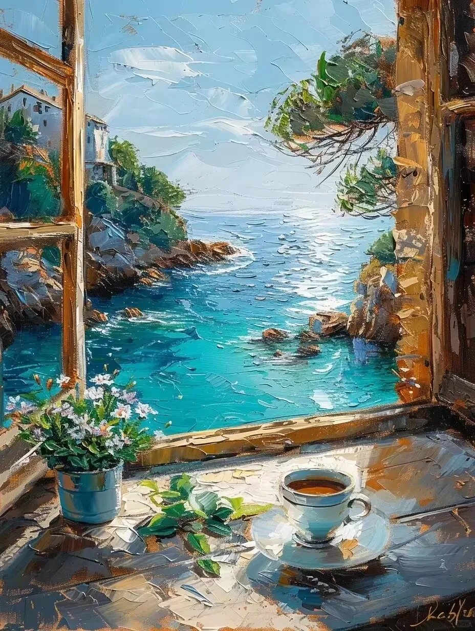 Картина на холсте "Морской вид из окна", 40x60 см, цвет P