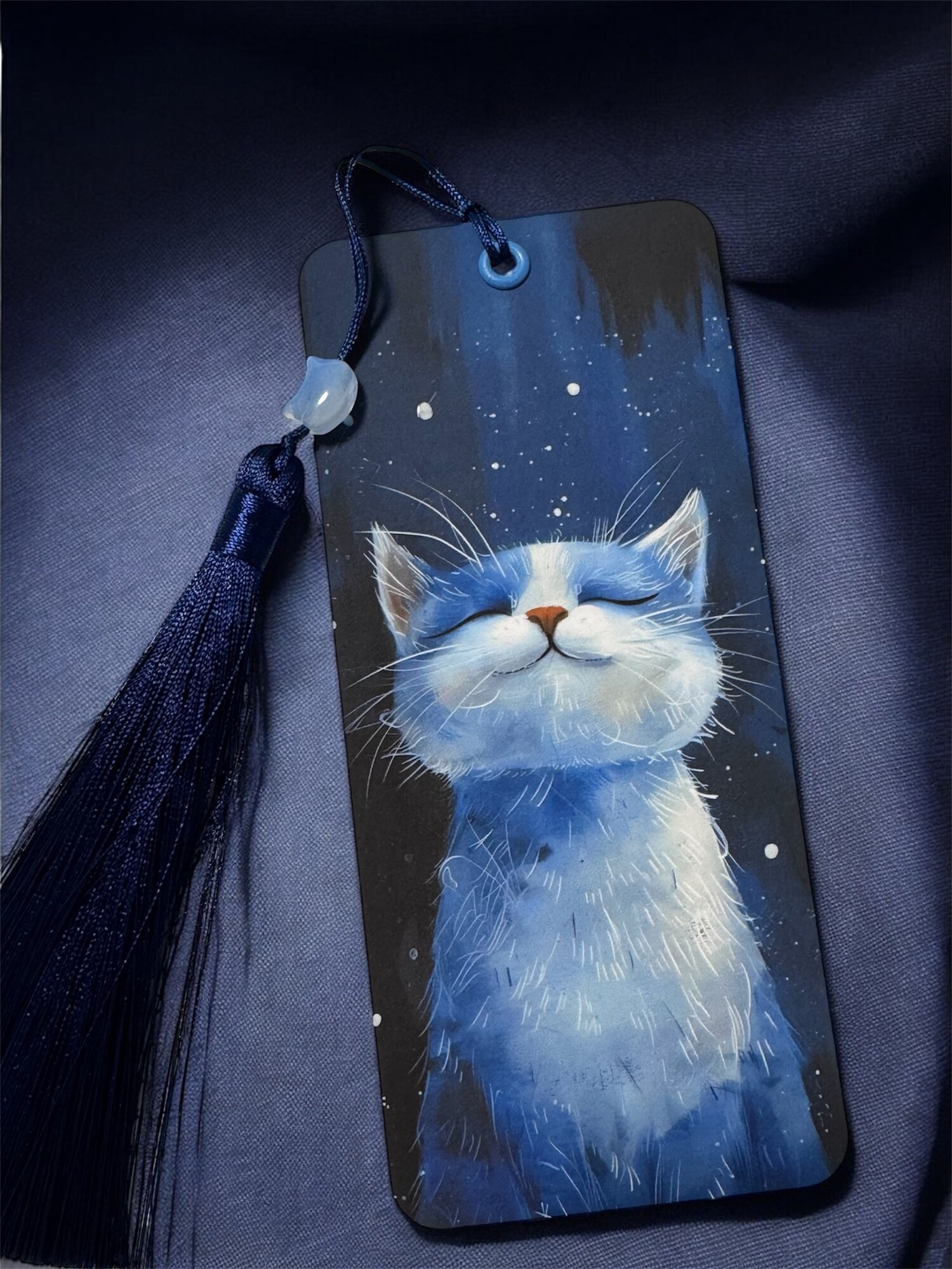 Книжная закладка "Кот улыбашка c влажным носом". Закладка для книги с кисточкой.