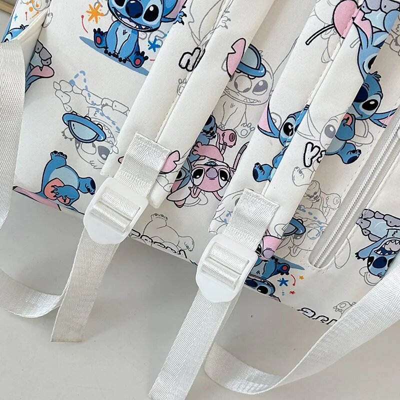 Рюкзак школьный для девочек с принтом Stitch, белый, 40x15x37 см — фото 1