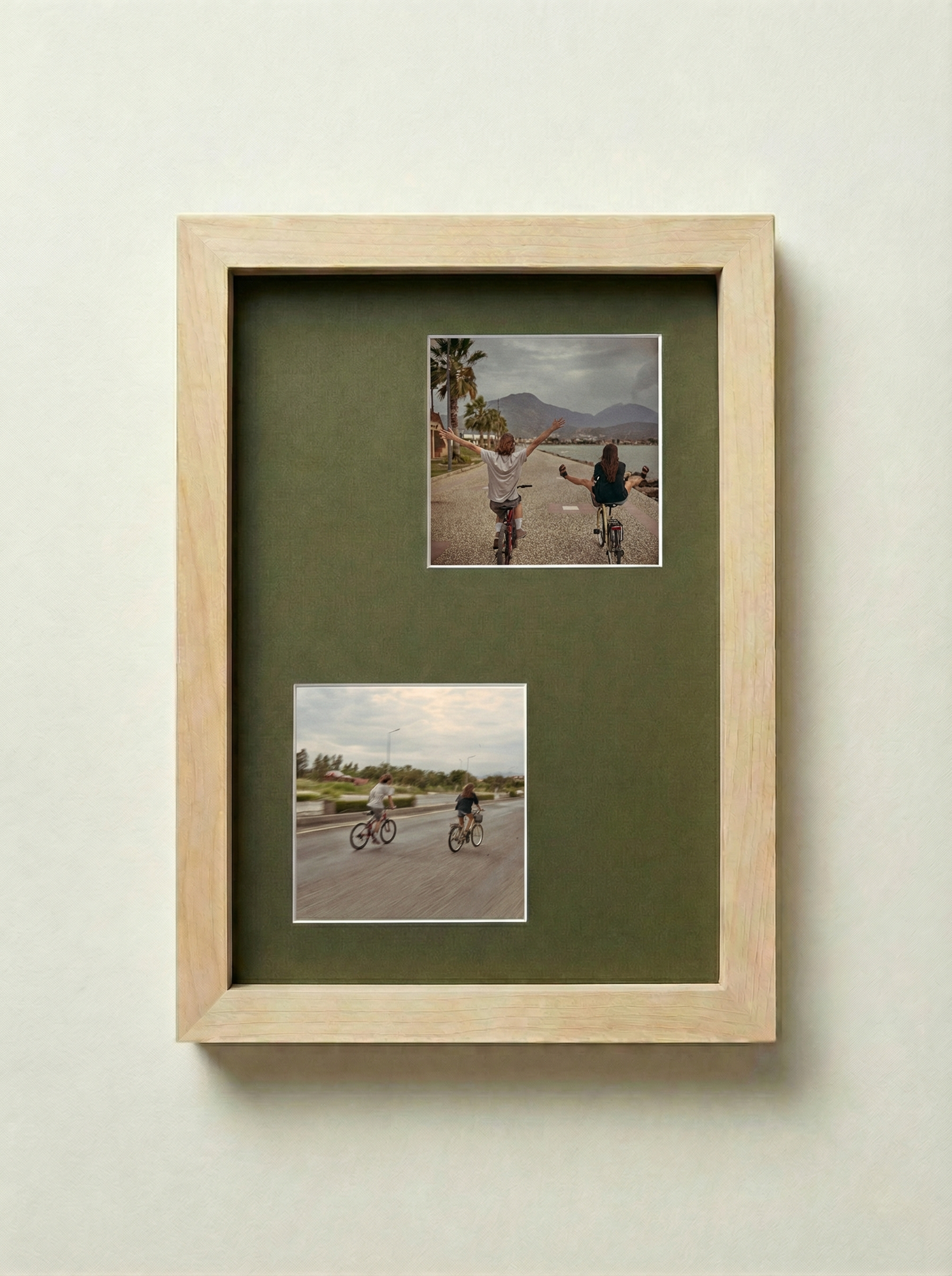 Деревянная рамка Ramio 21х30 см с паспарту для 2 фото 10x10 см, зеленый цвет