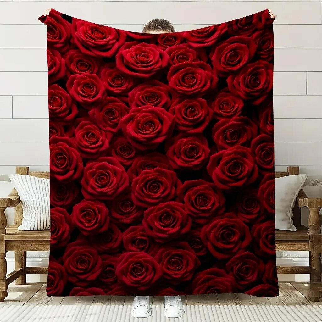 Полиэстеровое одеяло с рисунком красной розы 180x250 см 150x200CM