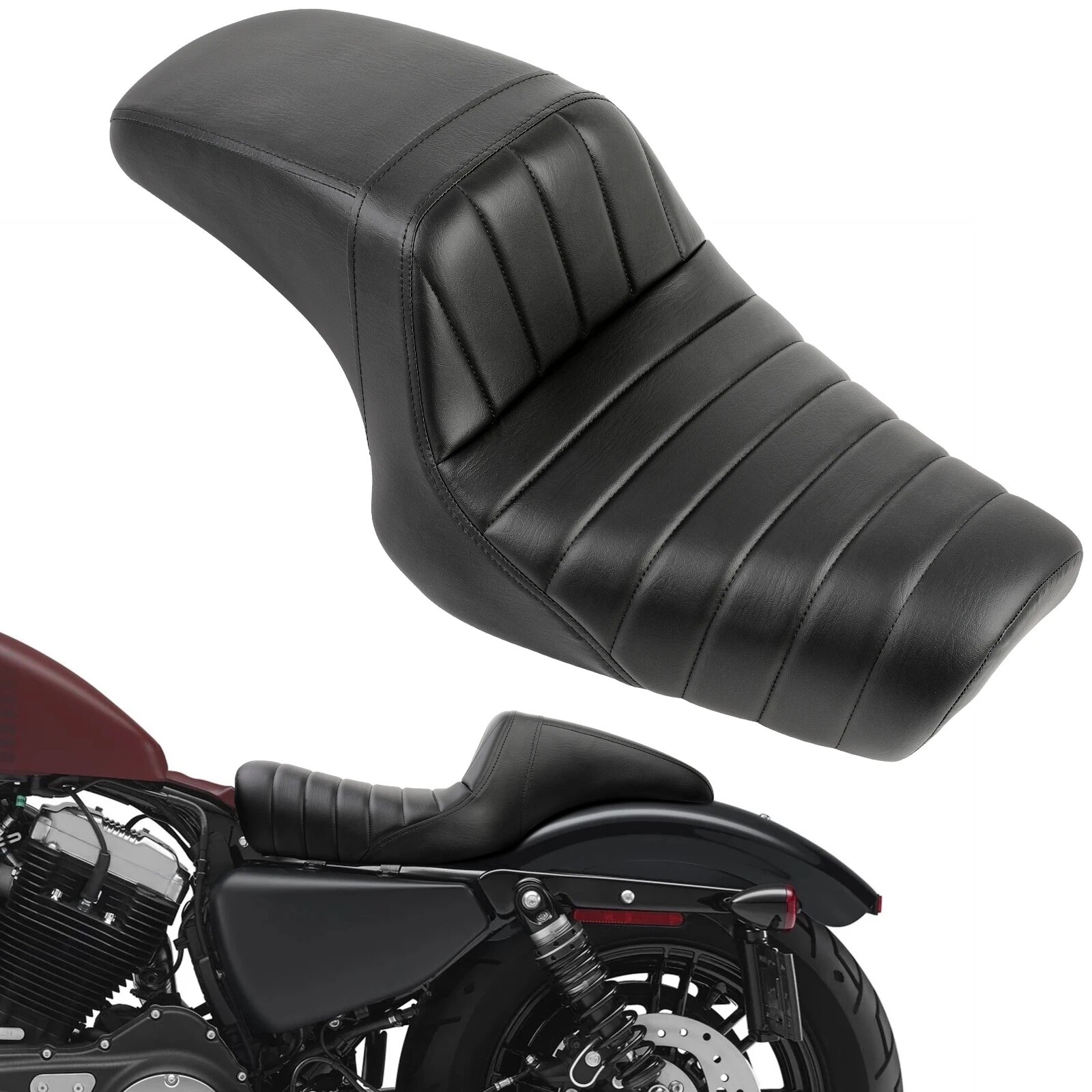 Двухместное сиденье для мотоцикла (водитель и пассажир), передние и задние подушки, кожаное style2