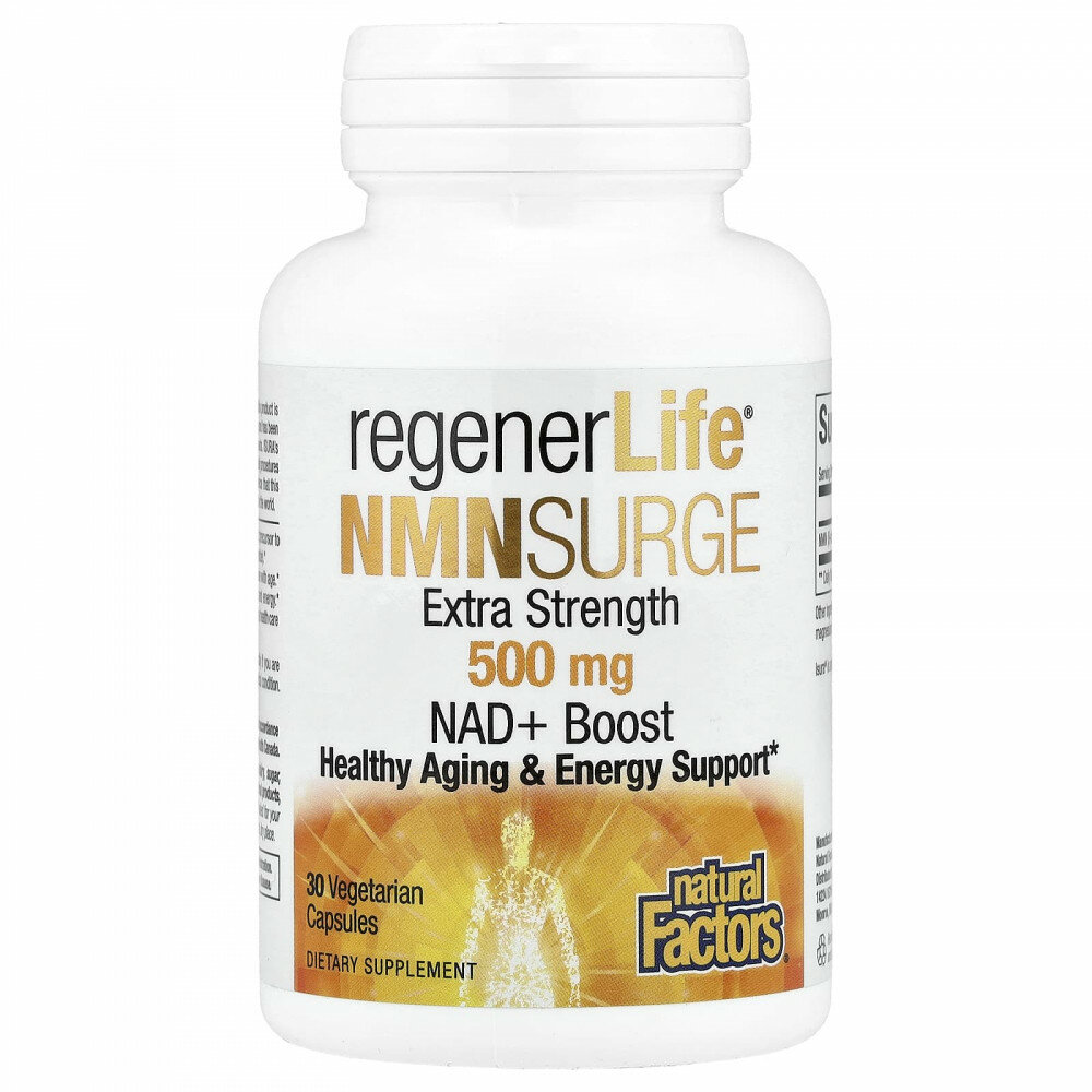 Natural Factors, RegenerLife®, NMN Surge, 500 мг, 30 вегетарианских капсул