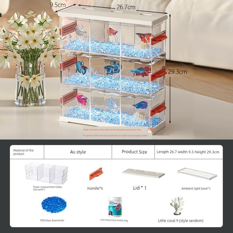 Белый аквариум для разведения с LED-подсветкой и декором, 3-ярусная система с 9 отделениями для аквариума