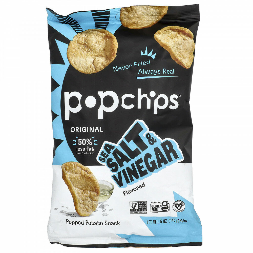 Popchips, Original, морская соль и уксус, 142 г (5 унций)
