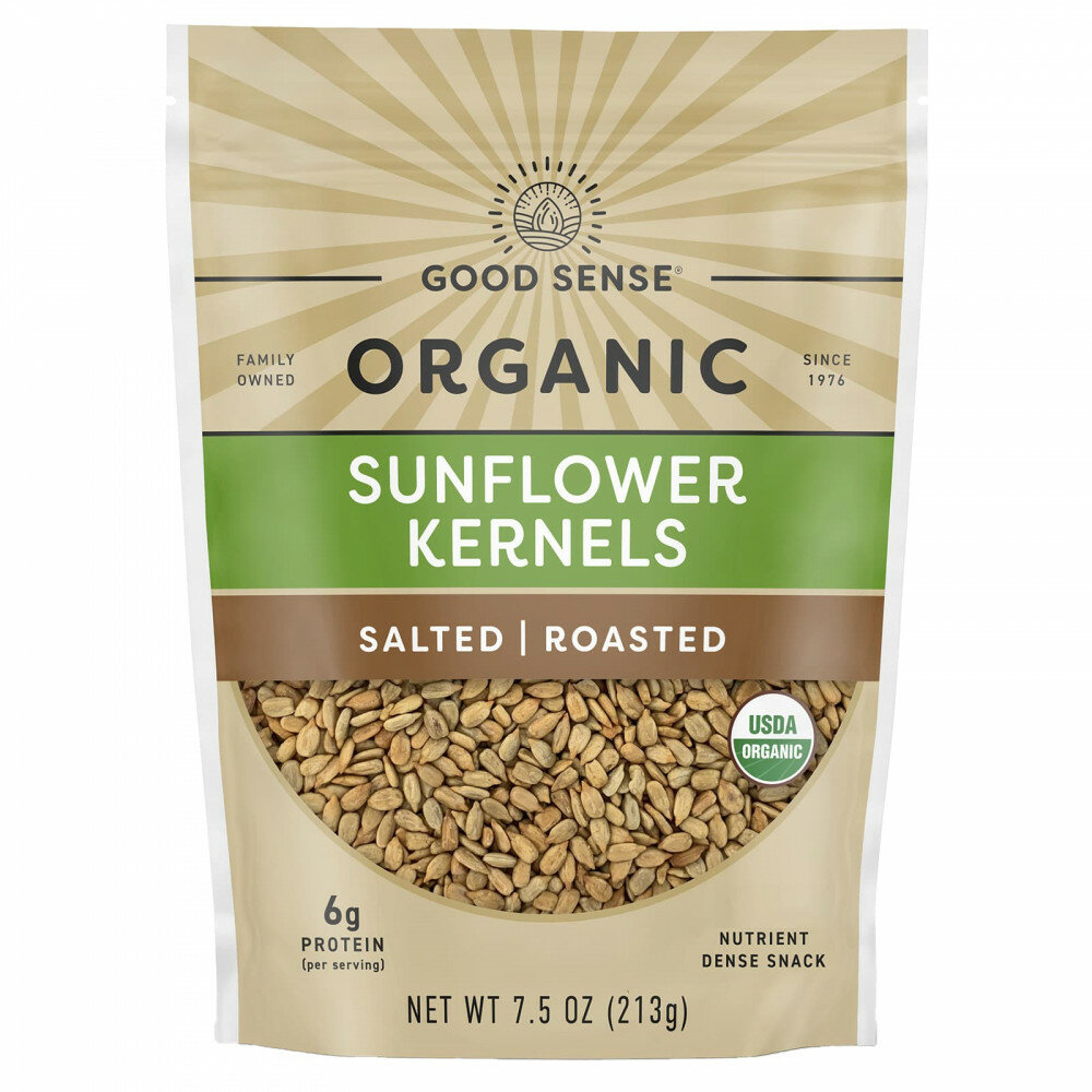 Good Sense, органические ядра подсолнечника, соленые и обжаренные, 213 г (7,5 унции)