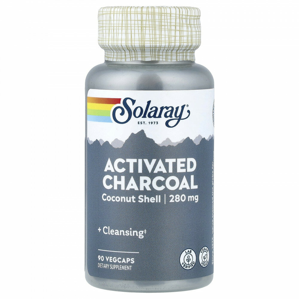 Solaray, Активированный уголь, 280 мг, 90 вегетарианских капсул