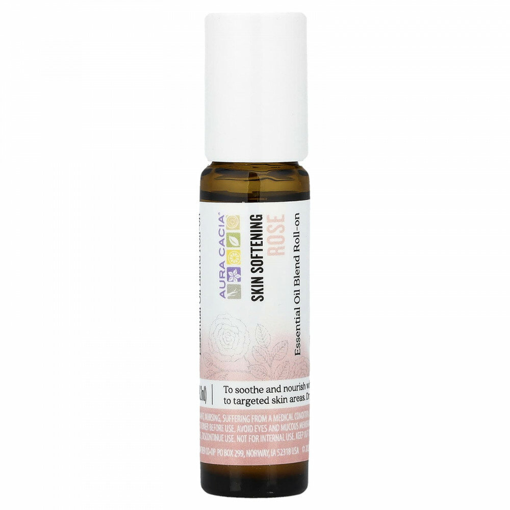 Aura Cacia, смесь эфирных масел, шариковый для смягчения кожи, роза, 9,2 мл (0,31 жидк. унции)
