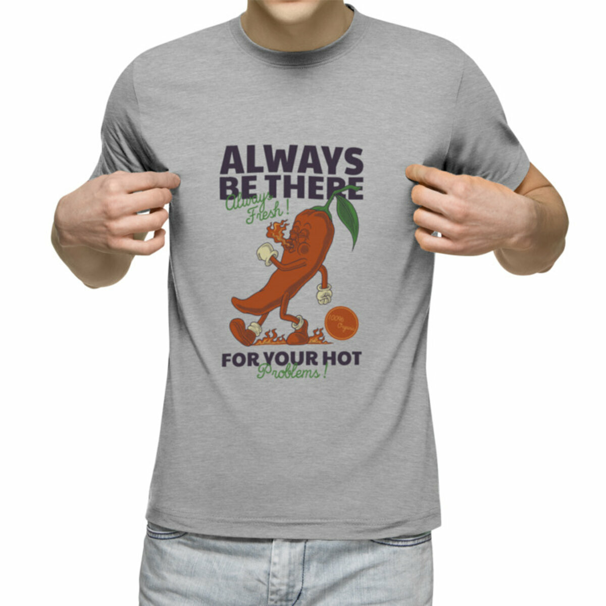 Мужская футболка «Чили перчик» (серый меланж, S)