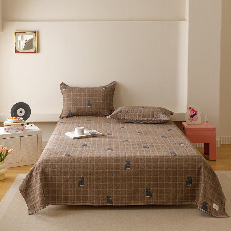 Комплект постельного белья в корейском минималистском стиле, состоящий из трех предметов, изготовлен из 100% хлопковой четырехслойной марли, ткань мягкая и нежная, подходит для машинной стирки, Xiaohongshu.