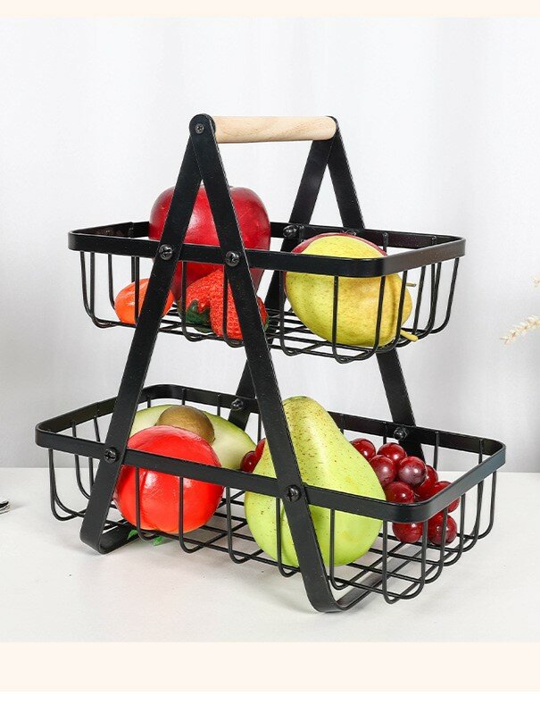Корзина для фруктов и овощей, фруктовница двухъярусная, черная