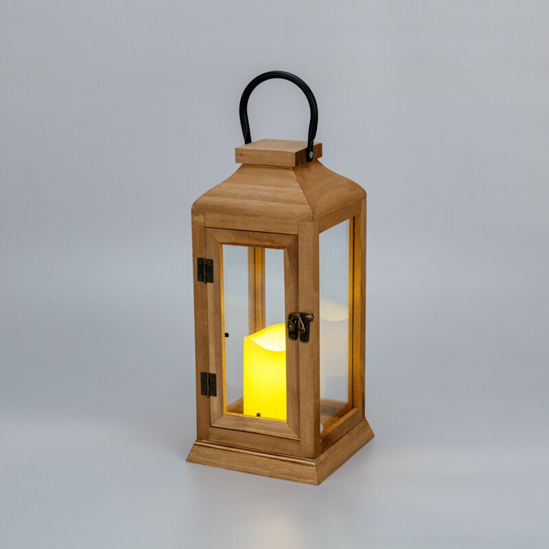 Лампы светодиодные Neon-Night Фонарь декоративный со свечкой, корпус из дерева, коричневый, 15х15х38cм, теплый белый NEON-NIGHT